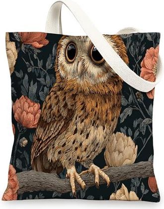 Generic Sacs fourre-tout en toile motif hibou, sacs de courses réutilisables, légers et lavables, sacs en toile pour voyage, plage, pique-nique, 33 x 38,1 cm