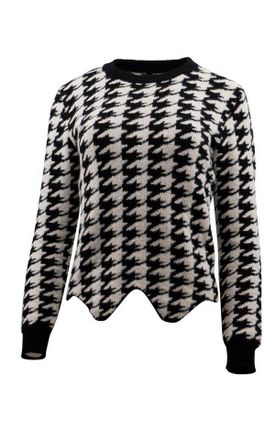 Passioni Strickpullover mit Hahnentrittmuster und gewelltem Saum