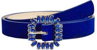 Generic Ceinture vintage carrée en cuir synthétique avec boucle en strass pour femme, bleu, 100