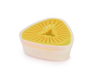 Joseph Joseph Duo Manuelle Zitruspresse mit umkehrbarem Deckel zur kompakten Aufbewahrung, Orangen- und Zitronenpresse, hellgelb