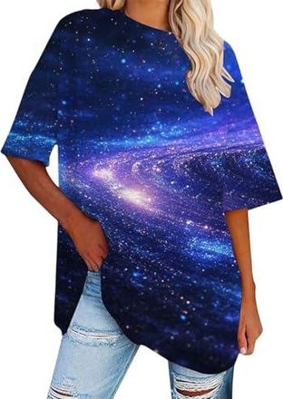 Generic Galaxy T-shirts pour femme, t-shirt d&eacute;t&eacute; basique &agrave; manches courtes, coupe ample, t-shirt d&eacute;contract&eacute;, t-shirt surdimensionn&eacute;, t-shirt de baseball, t-s
