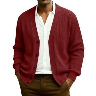 Generic NYSBH Veste dhiver &agrave; manches longues filet&eacute;e pour homme Couleur unie Pull d&eacute;contract&eacute; en tricot pour homme, Rouge, 3XL