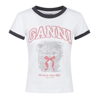 Ganni Femme, Tops, Blanc, Taille: 36 FR T-shirt &agrave; imprim&eacute; graphique