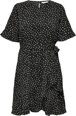 Only Onlnew Olivia S/S Short Wrap Dress WVN Robe Portefeuille, Black/AOP : Sunja Grafic Do, M Femme