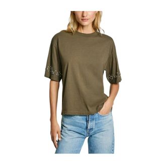 Pepe Jeans London Gr&uuml;nes Melange T-Shirt mit Strass - - Tops - Damen - Gr&uuml;n - M