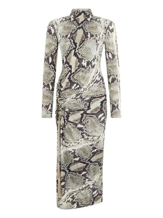 Roberto Cavalli robe mi-longue fronc&eacute;e &agrave; imprim&eacute; peau de python - Gris