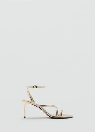 Mango Sandale &agrave; talon avec brides crois&eacute;es or - Femme - 35 - MANGO