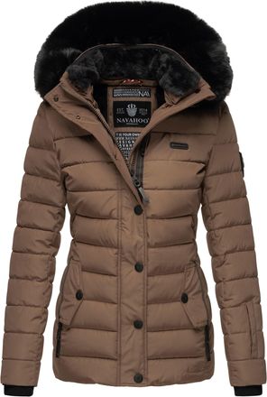 Navahoo Damen Winter Steppjacke mit Kapuze und Fellkragen B846 [B846-Taupe-Gr.S]