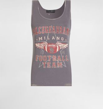 Dolce & Gabbana Ribbed Tank Top With Distressed Effect And Print - Frau T-shirts Und Sweatshirts Mehrfarbig 38