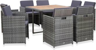 vidaXL 9-tlg. Garten-Essgruppe mit Auflagen Poly Rattan Anthrazit Vidaxl
