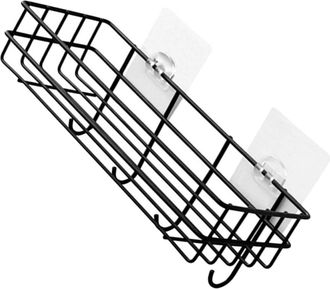 BESPORTBLE Badezimmer Aufbewahrungsregal aus Eisen Wandmontage ohne Bohren Duschregal mit Haken und Hohlem Design Rostfrei Multifunktional f&uuml;r K&uuml;che und Bad Schw