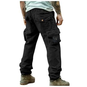 Generic 2025-Pantalon Cargo Homme Coton- Pantalon Taille Elastique Couleur Unie Style Vintage Casual Tendance Ample Multi-Poches De Tous Les Jours Confortable