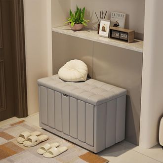 Generic Schuhbank Aus Leder Mit Klappschubladen Und Gepolstertem Sitz, Aufbewahrungs-Organizer for Den Eingangsbereich(Gray,24x17x16inch)