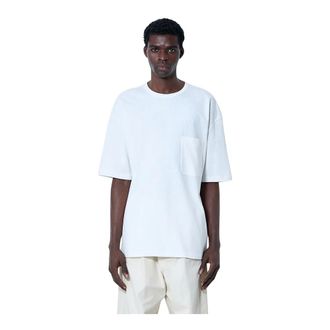 Christophe Lemaire Homme, Tops, Blanc, Taille: L T-shirt en Coton avec Col Rond et Poche