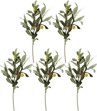 Cabilock 5 Pièces Rameau Dolivier Artificiel Olive Tree Artificial - Décoration Dintérieur Plantes Artificielles Fausses Branches Dolivier Tige De Faux Rameau