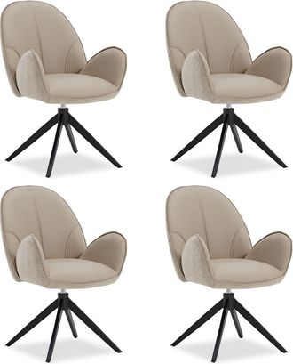 Homestyle4u Esszimmerst&uuml;hle 4er Set Polsterst&uuml;hle beige Drehstuhl Leder Boucl&eacute; Esszimmer Stuhl drehbar Wohnzimmer Sessel