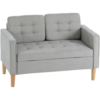 HOMCOM 2 Sitzer Sofa, Couch mit Stauraum, Holzbeine, Gepolsterter Polstersofa mit Samtoptik f&uuml;r Wohnzimmer, Schlafzimmer, 117x 62 x 78 cm, Hellgrau - Homcom