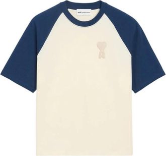 Ami Zwei-Farben T-Shirt aus dickem Baumwoll-Jersey - - Tops - unisex - Beige - S