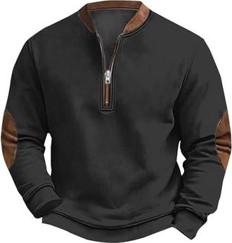 Generic Pull à col rond pour homme - Mode décontractée - Imprimé 3D - Fermeture éclair - Manches longues - Sweatshirt décontracté, Noir, XXL