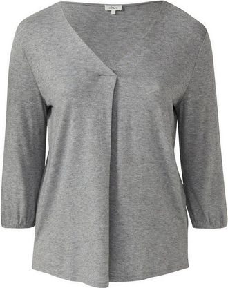 s.Oliver 3/4-Arm-Shirt T-Shirt Meliertes Shirt mit V-Ausschnitt und elastischen &Auml;rmel-B&uuml;ndchen