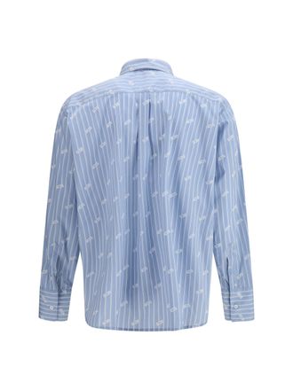 GCDS Mens Pinstripe Logo Shirt Faded Blue-White Cotton; Polyamide; Elastane Blue/white