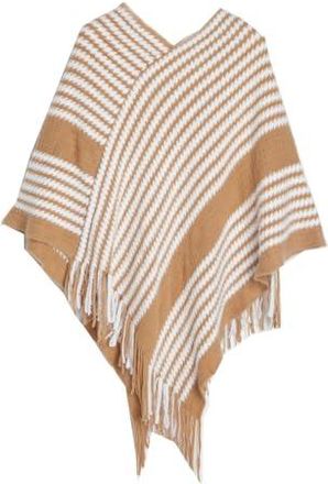 Generic Poncho Femme Hiver Chaud Chale Femme Hiver Chaud Cape Femme Effet enveloppant Poncho Manches Chauve-Souris Ray&eacute; Franges Automne-Hiver-Printemps