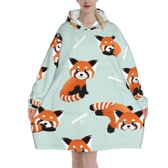 Generic Couverture &agrave; capuche portable pour femme, motif panda rouge mignon et bambou, couverture &agrave; capuche douce et surdimensionn&eacute;e