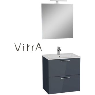 Vitra Badezimmerset Mia Waschtisch 60 cm mit Unterschrank Anthrazit und LED-Wandspiegel