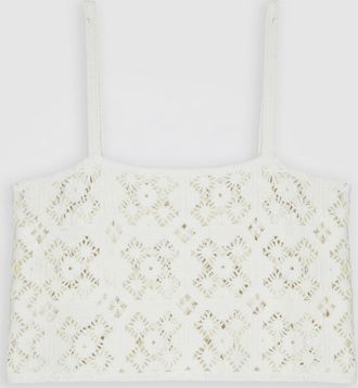 Eric Bompard Top Cropped Guipure Naturel