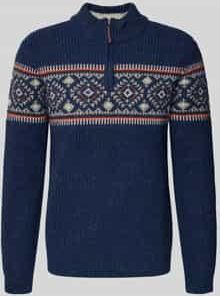 Ragman Norwegerpullover aus Woll-Mix mit Troyer-Kragen