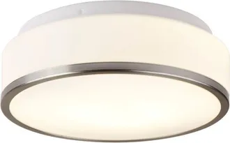 Searchlight Discs - Salle de bains Plafonnier &agrave; 2 ampoules au fini argent satin&eacute;, opale IP44, E27 - Searchlight
