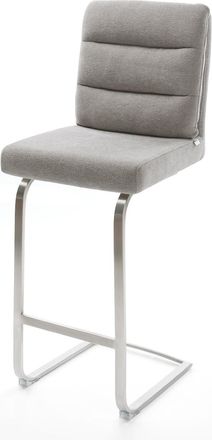 DELIFE Barstuhl Pela-Flex Strukturstoff Soft Grau Freischwinger Flach Edelstahl Silberfarben, Barst&uuml;hle