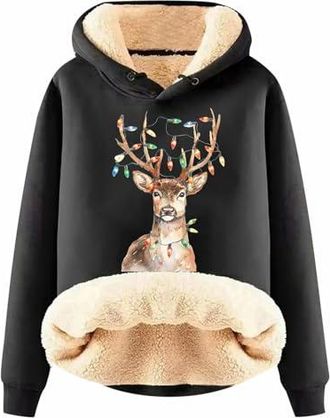 Generic 2026 Printemps Femmes Pull No&euml;l Col Rond Sweat &agrave; Capuche Imprim&eacute; Manches Longues Grande Taille College Style Sweatshirt Mode Hiver V&ecirc;tements, Noir, 3X