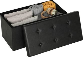 HOMCOM Storage Ottoman Bank, 89L PU Leder faltbar Fußstütze Hocker, Ende des Bettes Bank, einfache Montage, für Wohnzimmer, Schlafzimmer, Eingangsbereich, sc
