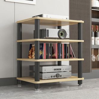 Generic HiFi Regal Stereo-Audio-Medienschrank mit 1/2/3/4 Ebenen HiFi Rack aus Holz & Stahl, Offener CD-Player-Ständer, für Hi-Fi-Anlagen und WLAN-Router(Yell