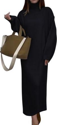 Minetom Robe Pull Longue Femme Hiver Col Roul&eacute; Manches Longues Maxi Robes en Tricot A Noir XL
