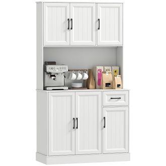 HOMCOM K&uuml;chenschrank, Buffetschrank mit Arbeitsplatte, verstellbaren Regalen, 6 T&uuml;ren, Schublade, Hochschrank Vorratsschrank mit Kabelloch, f&uuml;r K&uuml;che Wohnzim