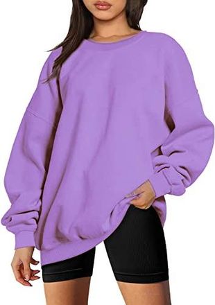 Generic 2026 Nouveaux Femmes Automne et Hiver Haut Ample Couleur unie Manches &Eacute;paule Sans Capuche Pull Sweatshirt Pull, violet, 3XL