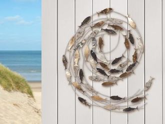 Gilde Wandrelief Fischstrudel Metall anthrazitfarben goldfarben silberfarben glänzend Fischmotiv 71x60 cm Wanddeko Kunst Skulptur Dekoration