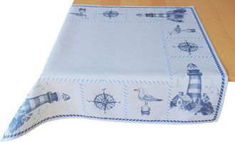 Matches 21 Tischdecke CARA 85 x 85 cm Leuchtturm-Motiv Mitteldecke als sommerliche Küsten-Deko Polyester