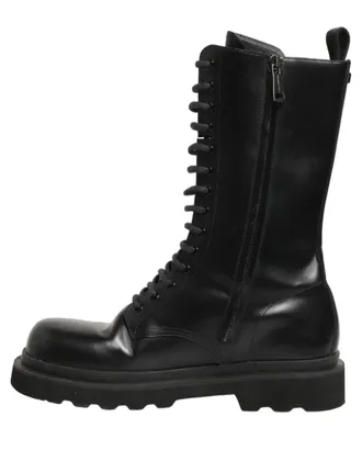 Dolce & Gabbana Lace-Up Leather Combat Boot - Black