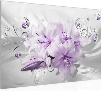 Runa Art Bild Blumen Lilien Modern Wandbilder Wohnzimmer 1 Teilig - Made In Germany - Abstrakt Violett Grau Flur 019815b