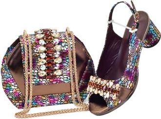 Generic Ensemble chaussures et sacs pour femme avec strass et escarpins pour fête de mariage, café, 40.5 EU