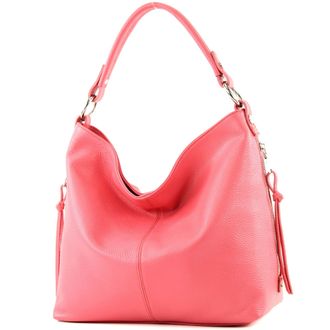 modamoda.de T160 Damen Leder Schultertasche Henkeltasche Large handmade in Italy, Farbe:T160 Bubble Gum