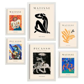 Nacnic Set mit 6 Postern von Picasso und Matisse. Abstrakte Gemälde. Drucke des Fauvismus und Surrealismus für Innenarchitektur und Dekoration. A3 & A4 weiße