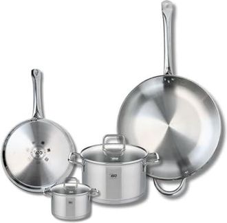 Fackelmann ELO 9505350 Batterie de cuisine 4 pi&egrave;ces, Ensemble de 2 Po&ecirc;les de cuisson 24 et 32 cm et 2 faitouts 12 et 20 cm Elo Profi Citrin, inox, induction, Gri
