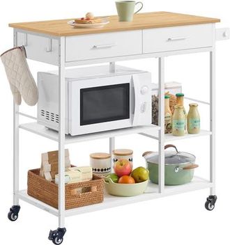 Vasagle Desserte de Cuisine à roulettes, Îlot de Cuisine Mobile, 45 x 98,7 x 90 cm, avec Porte-Serviettes, 2 Tiroirs, 2 Crochets, pour Salle à Manger, Beige C