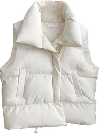 Generic Gilet &agrave; bulles pour femme d&eacute;contract&eacute; sans manches col montant avec cordon de serrage et ourlet, blanc, XXL