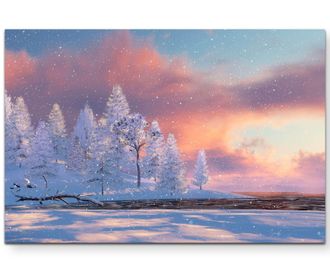 Paul Sinus Art Leinwandbilder | Bilder Leinwand 120x80cm Winterlandschaft - 3D Illustration