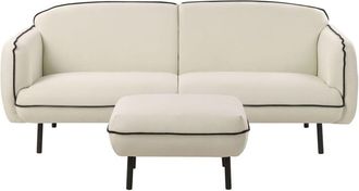 Beliani Sofa Hellbeige Stoffbezug 3-Sitzer mit Ottomane Schwarzen Metallbeinen Armlehnen Biese Retro-Design Dreisitzer Wohnzimmer Büro Arbeitszimmer